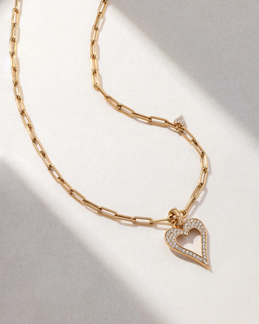 IMANOGLOU - Heart-shaped Necklace in 18K Rose Gold with Brilliant-Cut ...